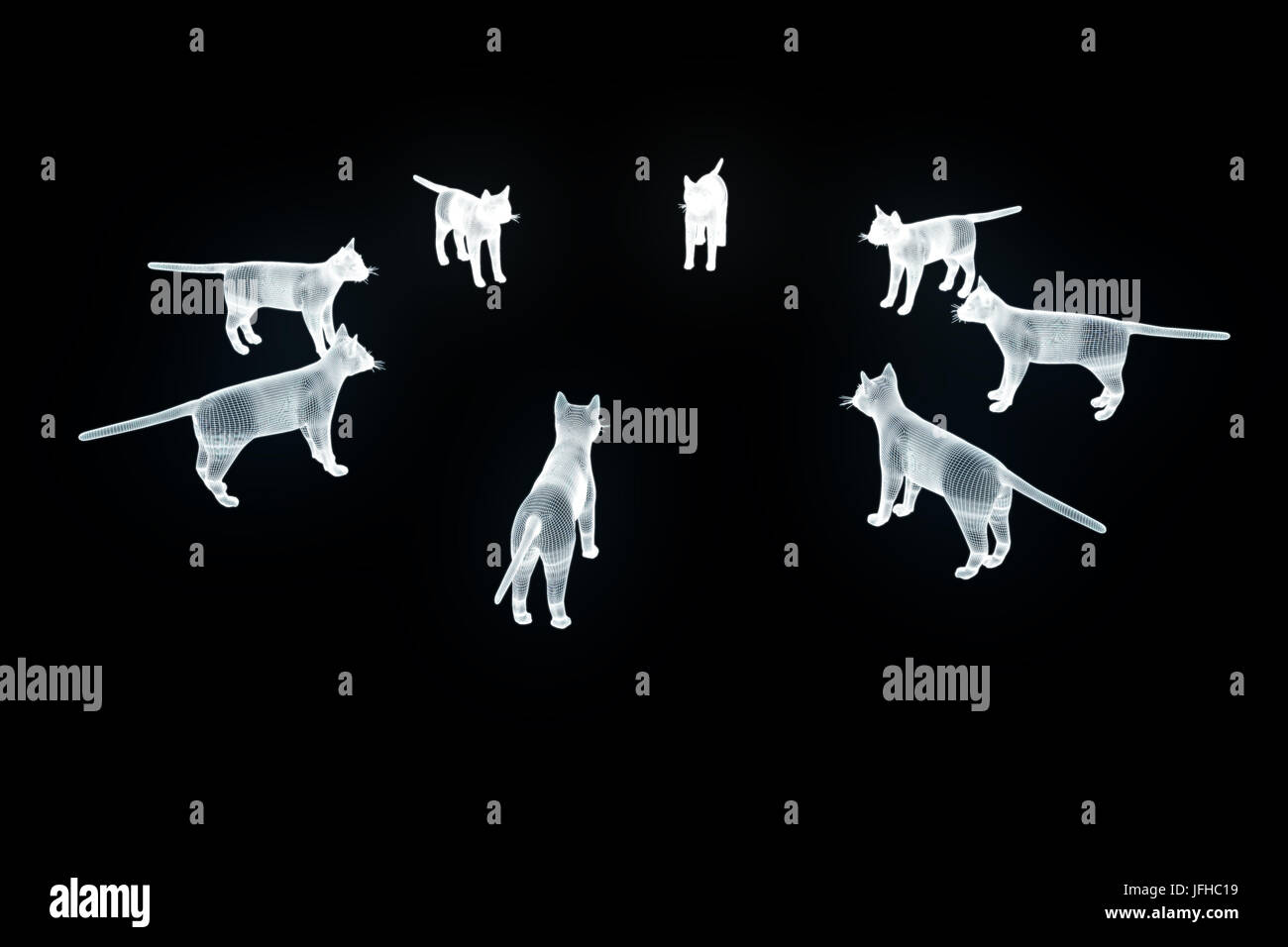 Cat in Hologram Wireframe Style. Nice 3D Rendering Stock Photo - Alamy