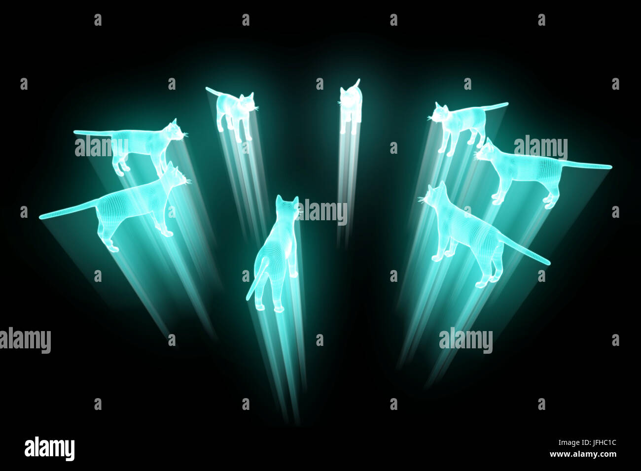 Cat in Hologram Wireframe Style. Nice 3D Rendering Stock Photo - Alamy