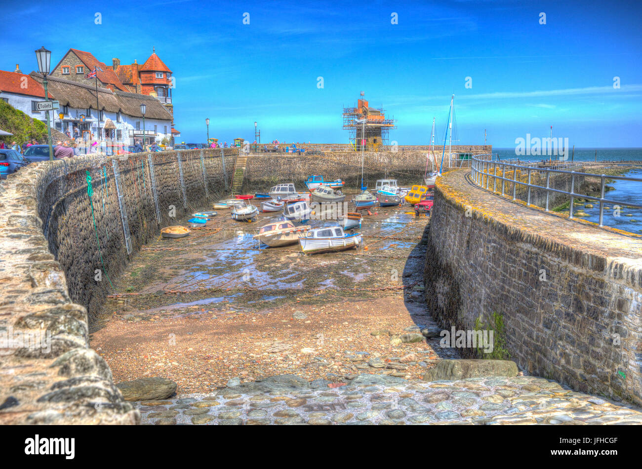 Lynmouth harbour Devon England UK with boats in colourful hdr Stock ...