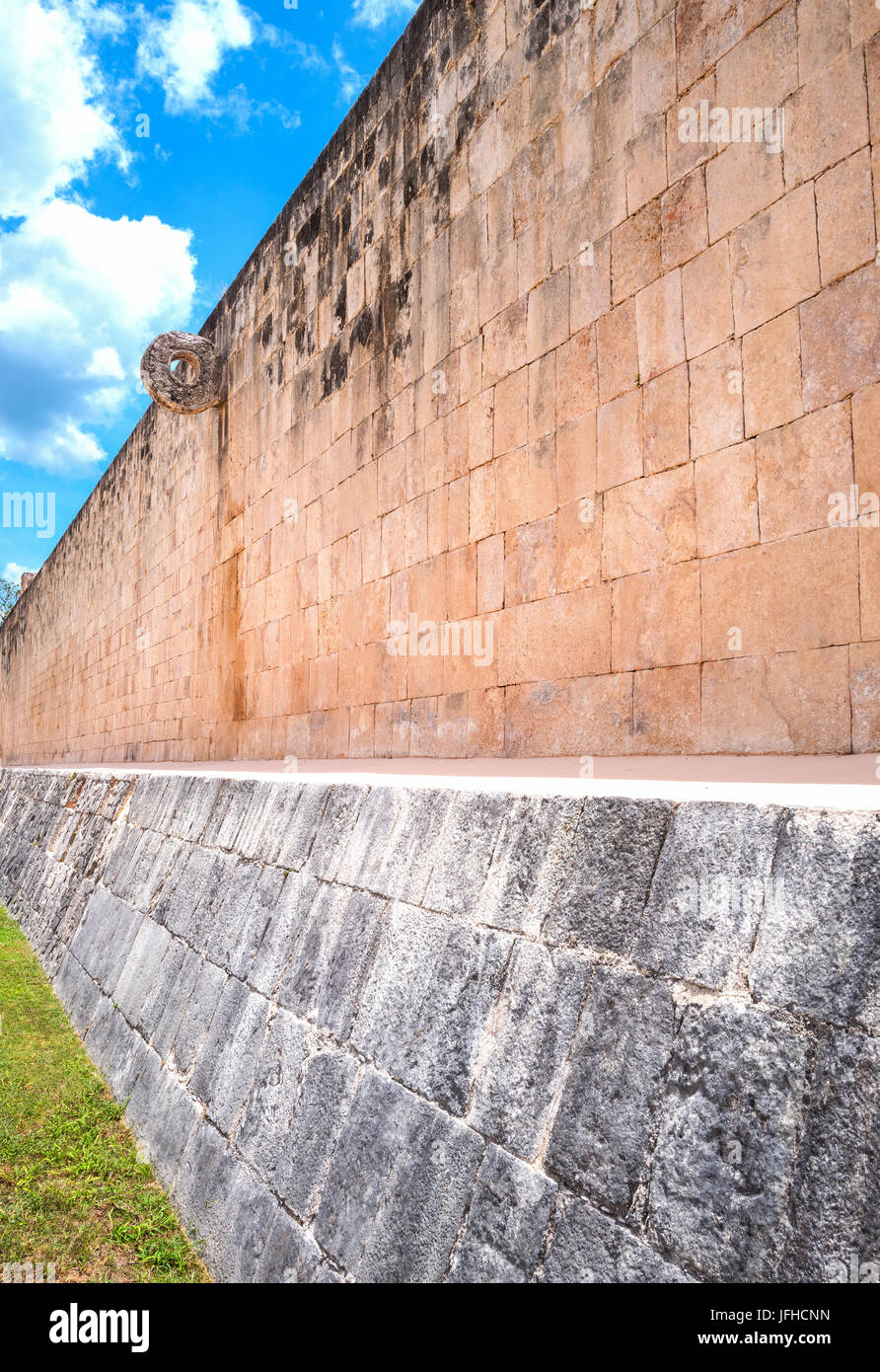 Chichen Itza , Mexico, archaeological site, the ancient Ball Game wall ...