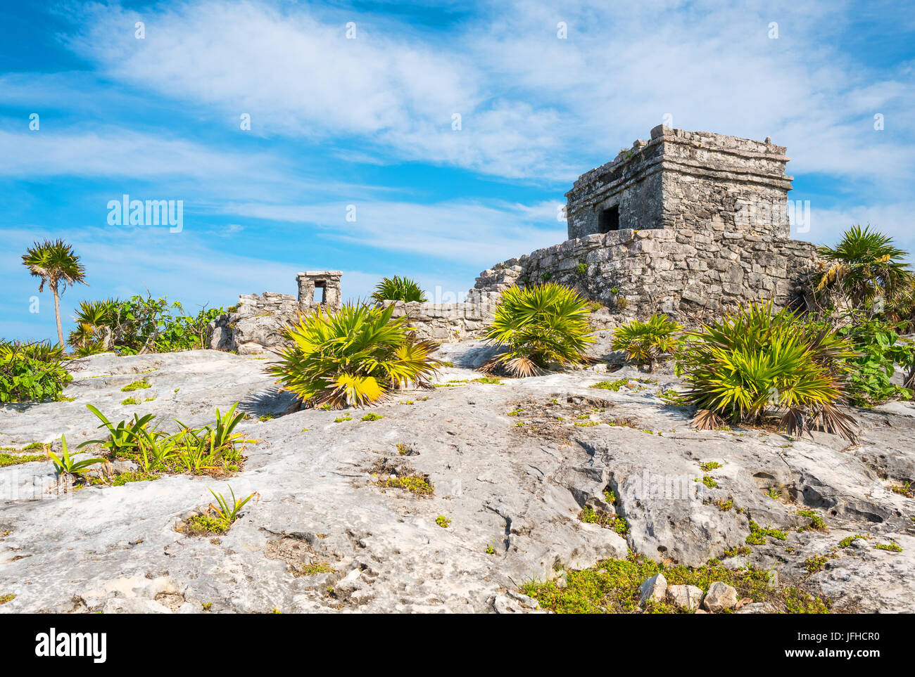 Tulum, Mexico, the Wind Temple of the Mayan city archaeological site ...