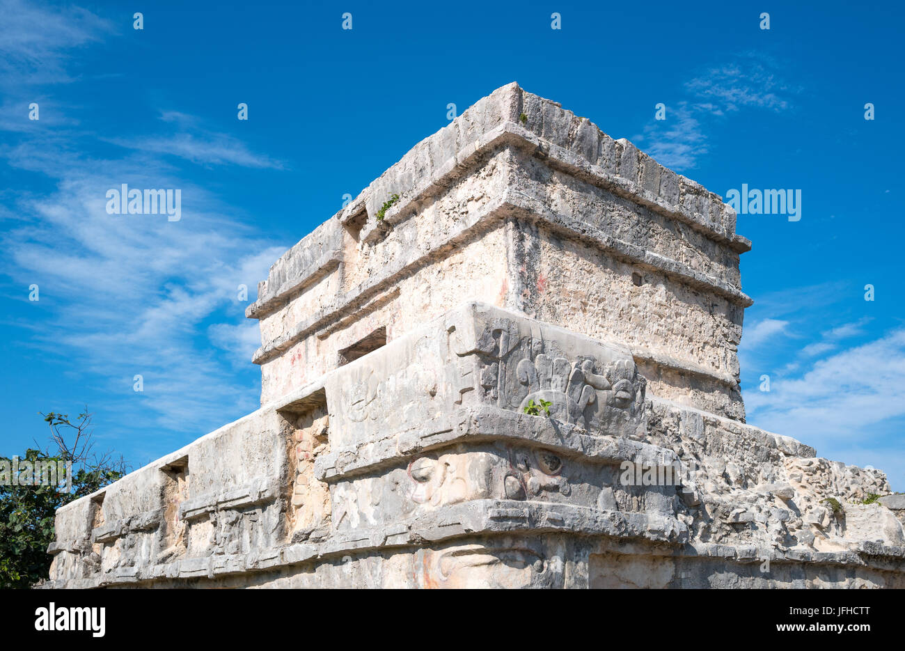 Tulum, Mexico, the Temple of Frescoes in the Mayan city archaeological ...