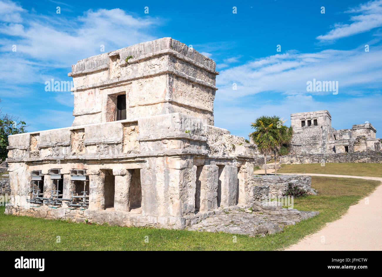Tulum, Mexico, the Temple of Frescoes in the Mayan city archaeological ...