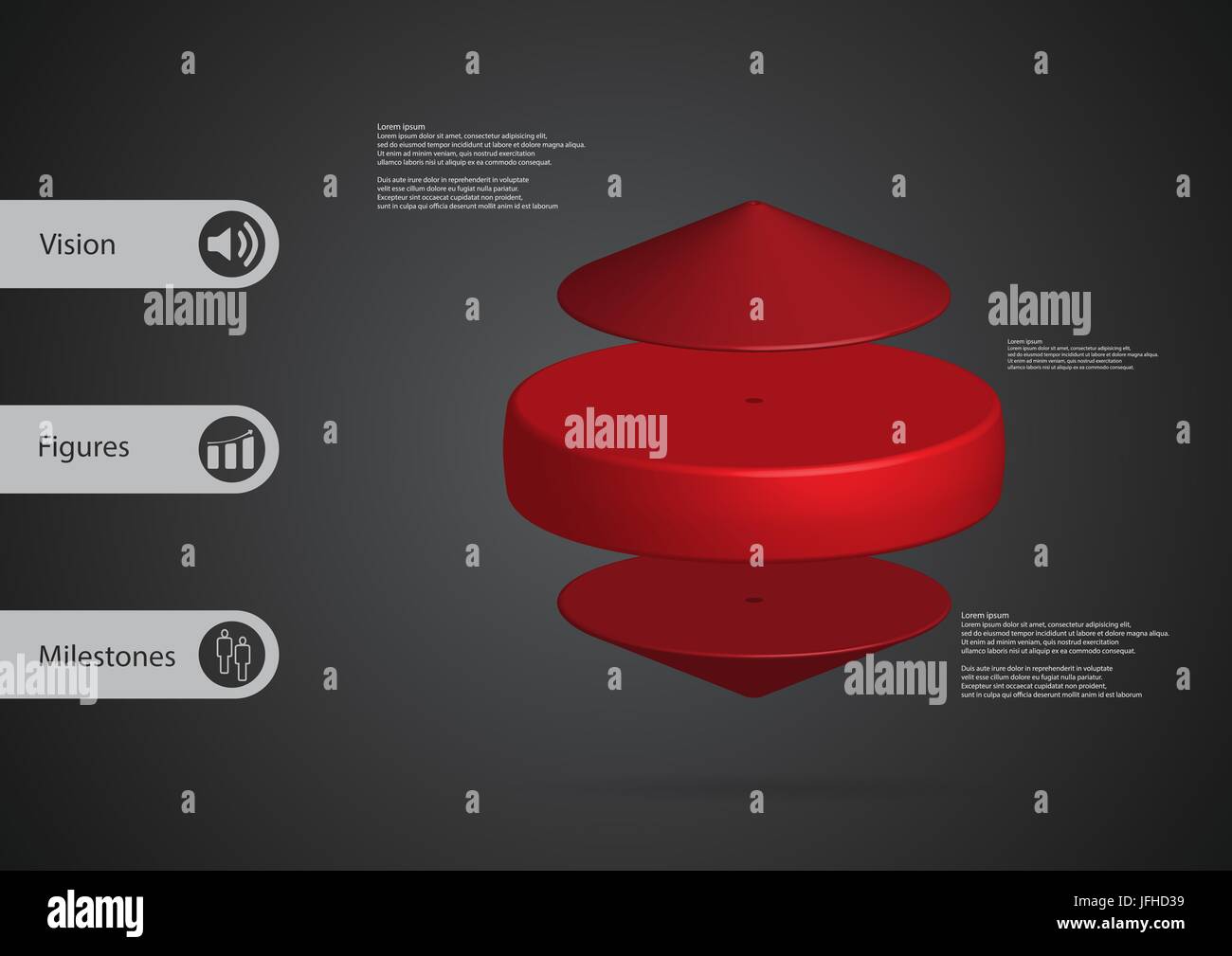 3D illustration infographic template with motif of red cylinder between ...