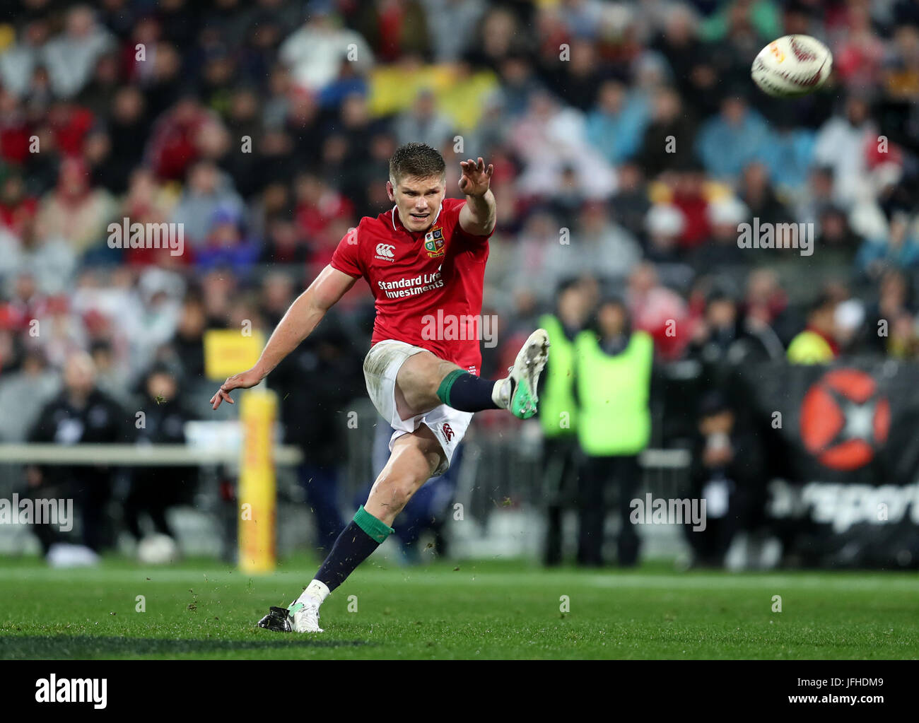 British and Irish Lions' Owen Farrell kicks a conversion during the ...