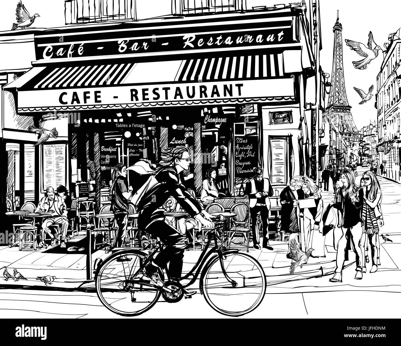 Old cafe in Paris - vector illustration Stock Vector Image & Art - Alamy