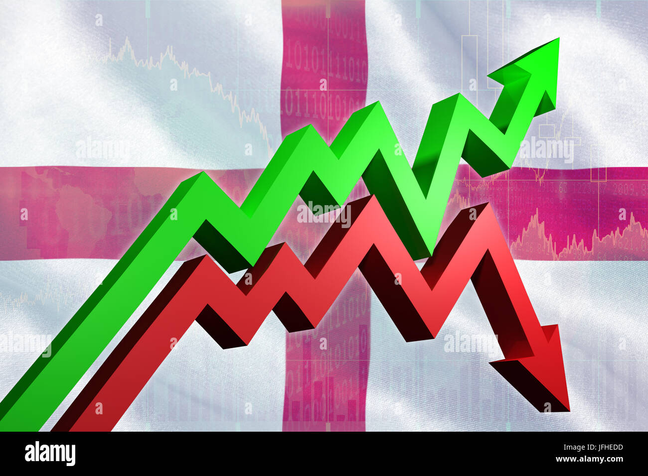 Composite image of red and green jagged arrows Stock Photo - Alamy
