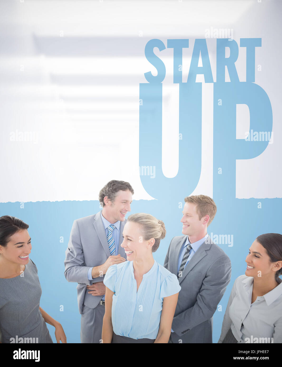Composite image of happy business team smiling at each other Stock ...