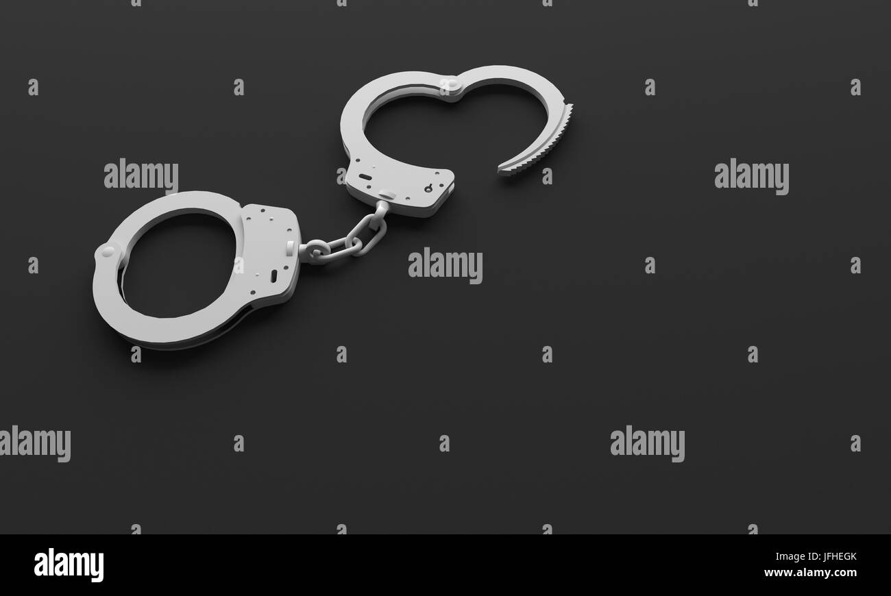 3D RENDERING OF HANDCUFF ON BLACK PLAIN BACKGROUND Stock Photo - Alamy