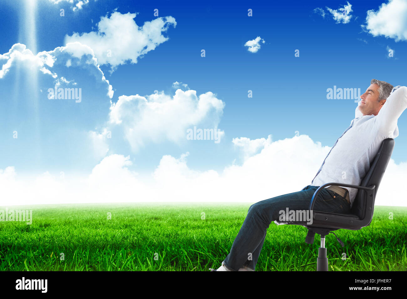 Composite image of side view of man sleeping on chair Stock Photo - Alamy