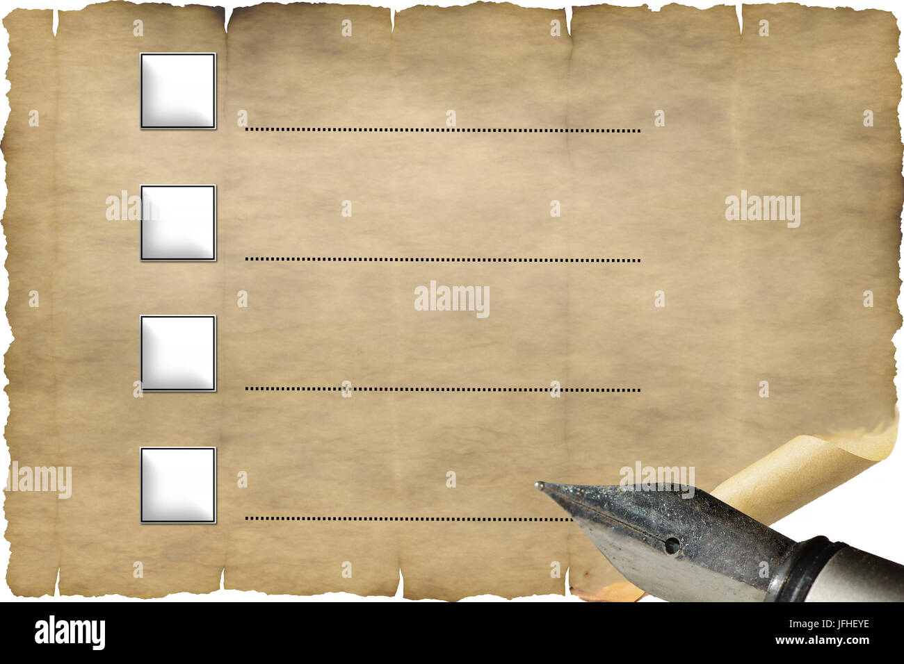 Checklist old document paper with antique fountain pen Stock Photo - Alamy