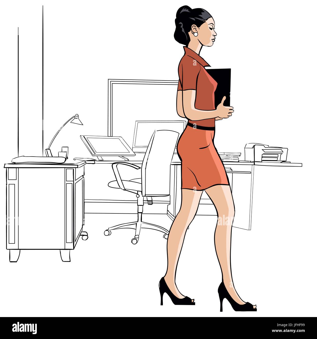 Secretary walking in an office - vector illustration Stock Vector Image ...