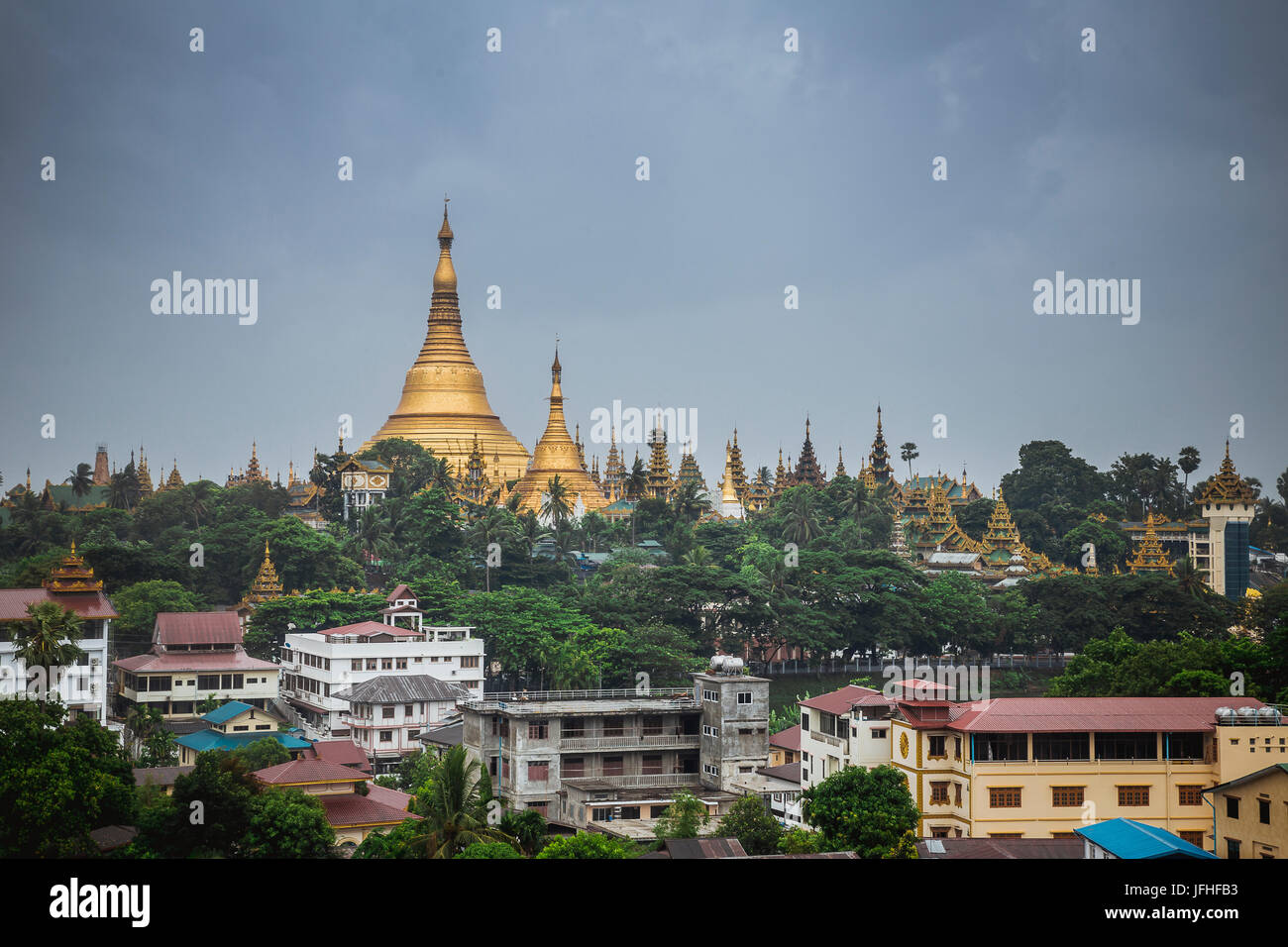 Shwedagon golden pagoda from the high in Yangon / Ragoon City Myanmar ...