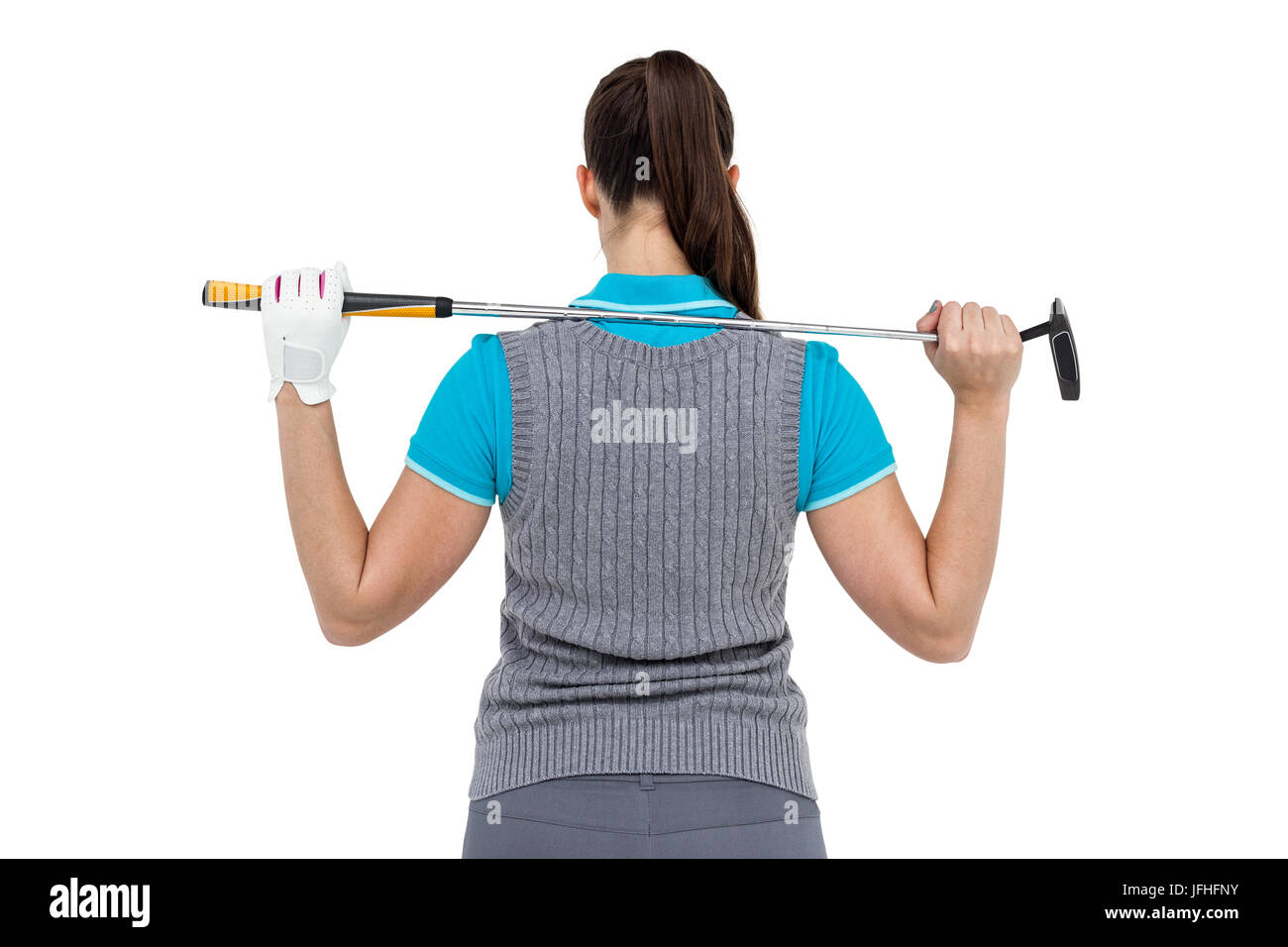 Rear view of golf player holding a golf club Stock Photo - Alamy