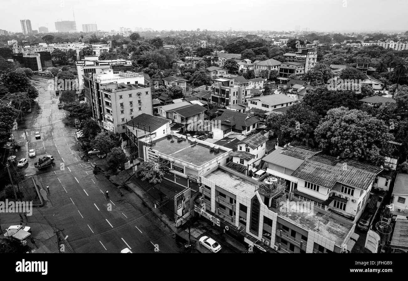 Yangon / Ragoon City street view townscape from the high - overview ...