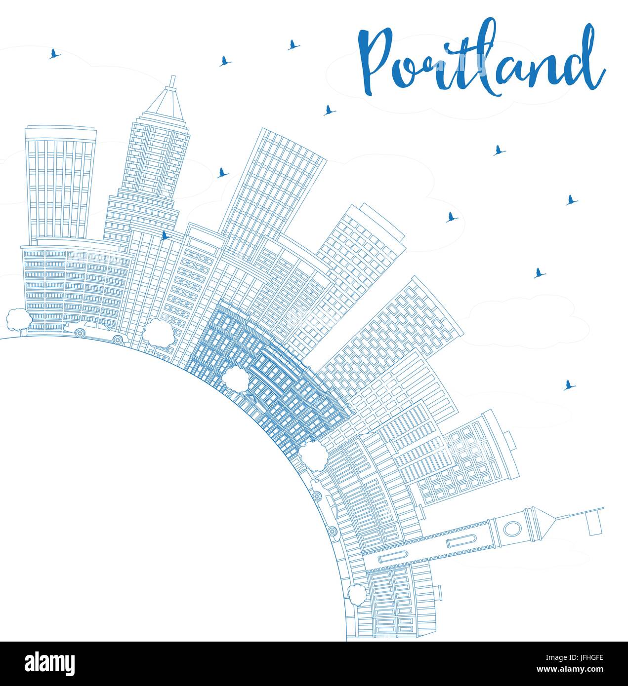 Outline Portland Skyline with Blue Buildings and Copy Space. Vector ...