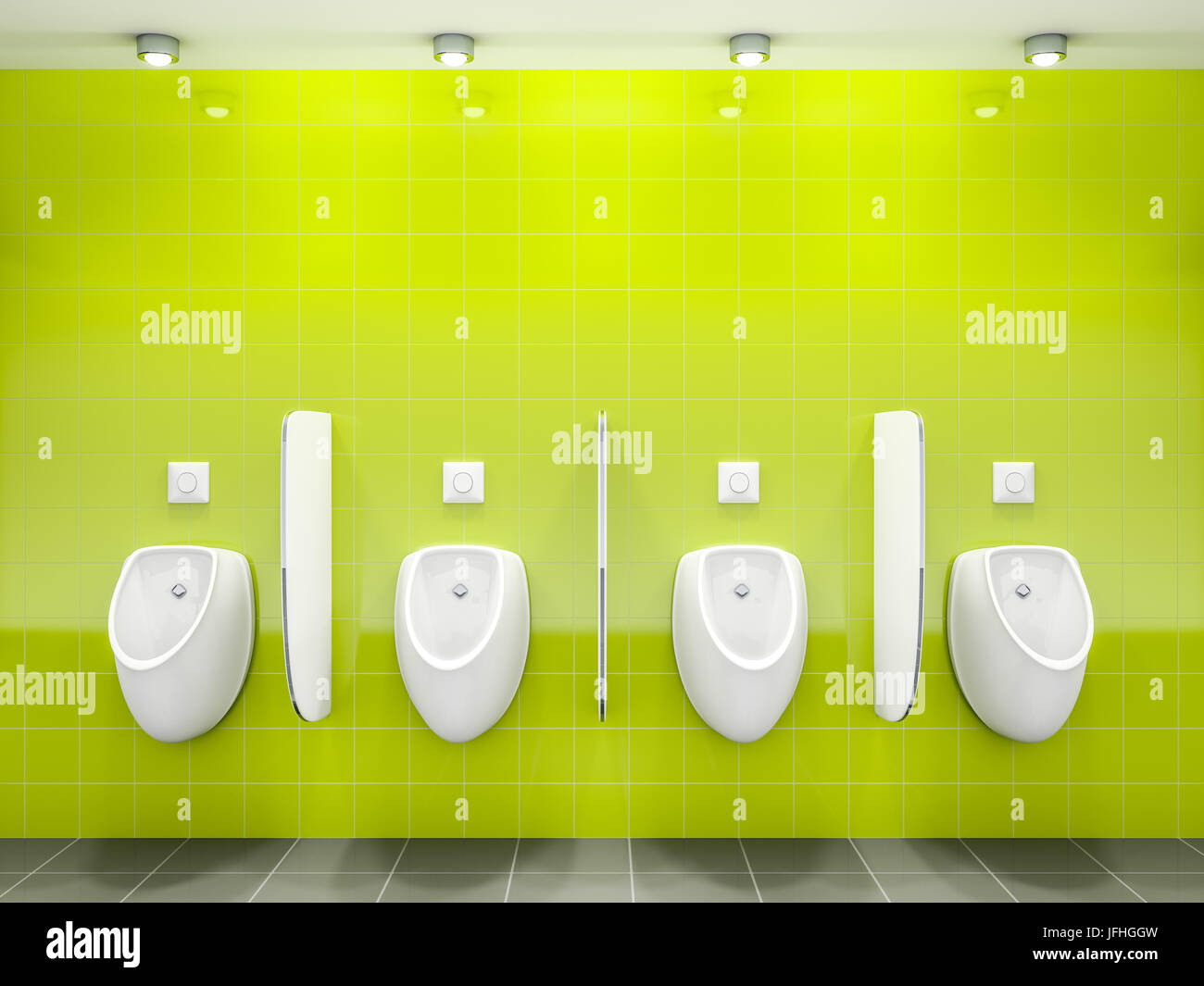 a green public restroom with four urinals Stock Photo - Alamy
