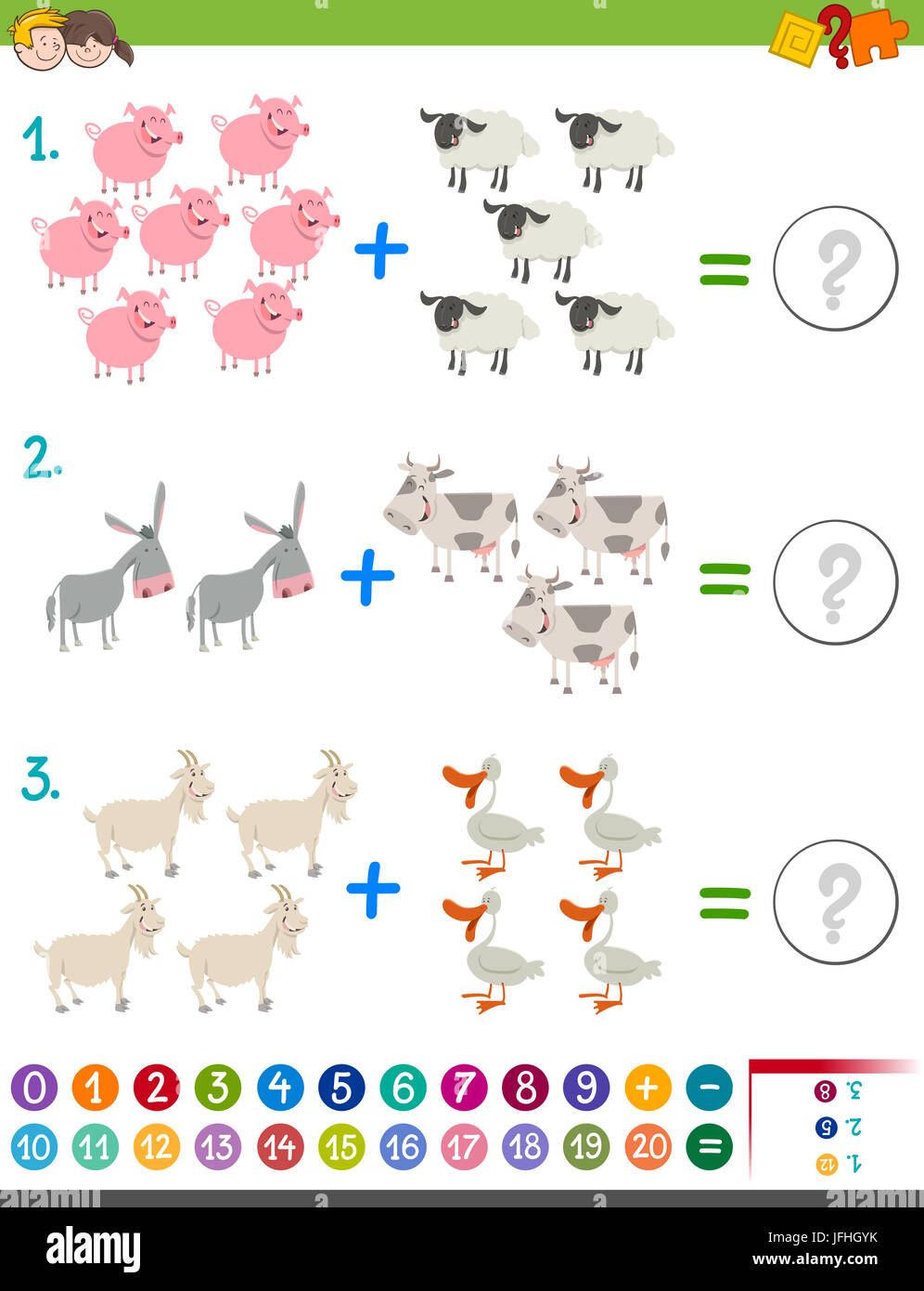 addition maths activity for children Stock Photo - Alamy