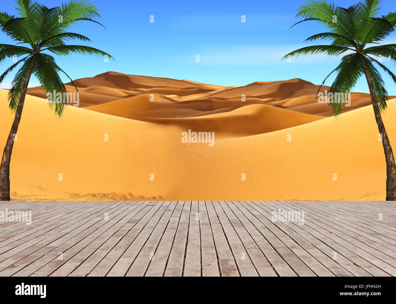Palm on sahara and wooden floor Stock Photo - Alamy