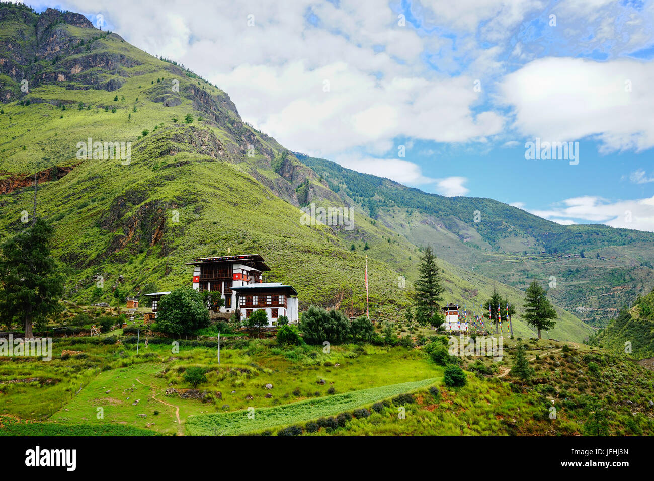 Mountain scenery in Thimphu, Bhutan. Bhutan is also well known for ...