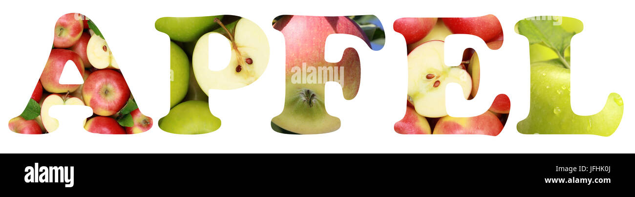 Das Wort Apfel mit Äpfel Früchte Stock Photo - Alamy