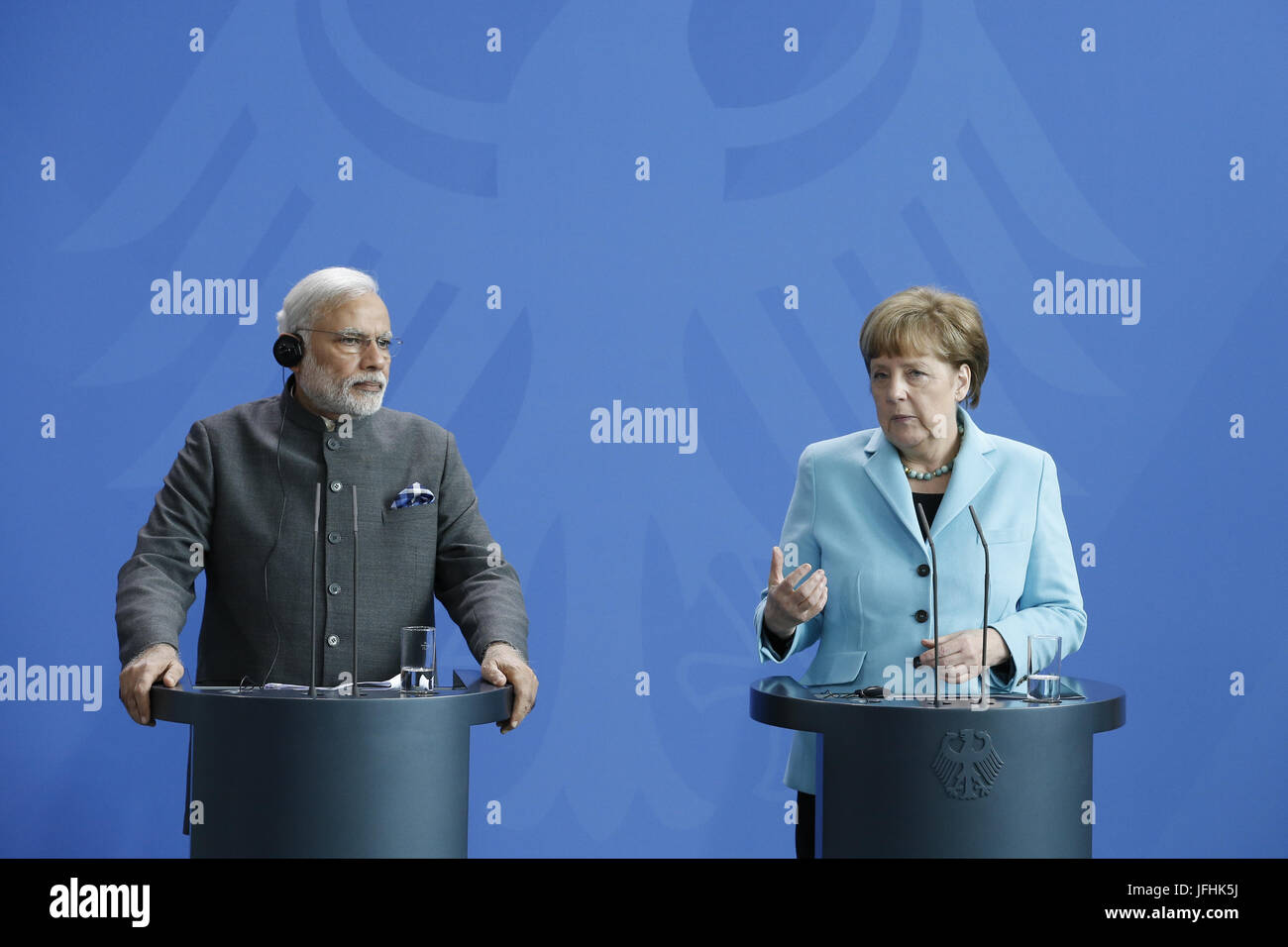 Merkel and Indian prime minister Narendra Modi in Berlin Stock Photo ...