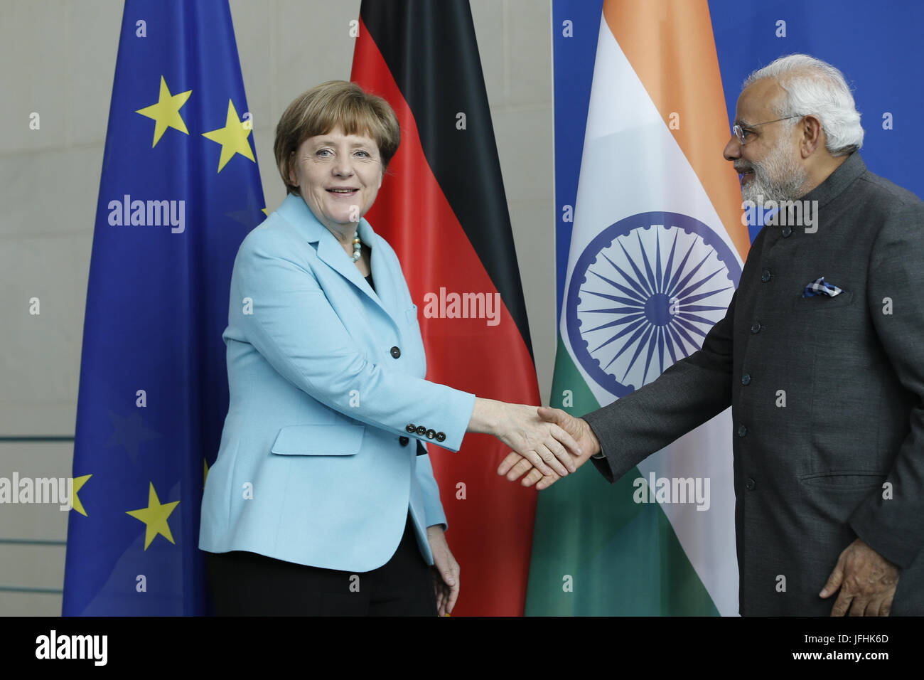 Merkel and Indian prime minister Narendra Modi in Berlin Stock Photo ...