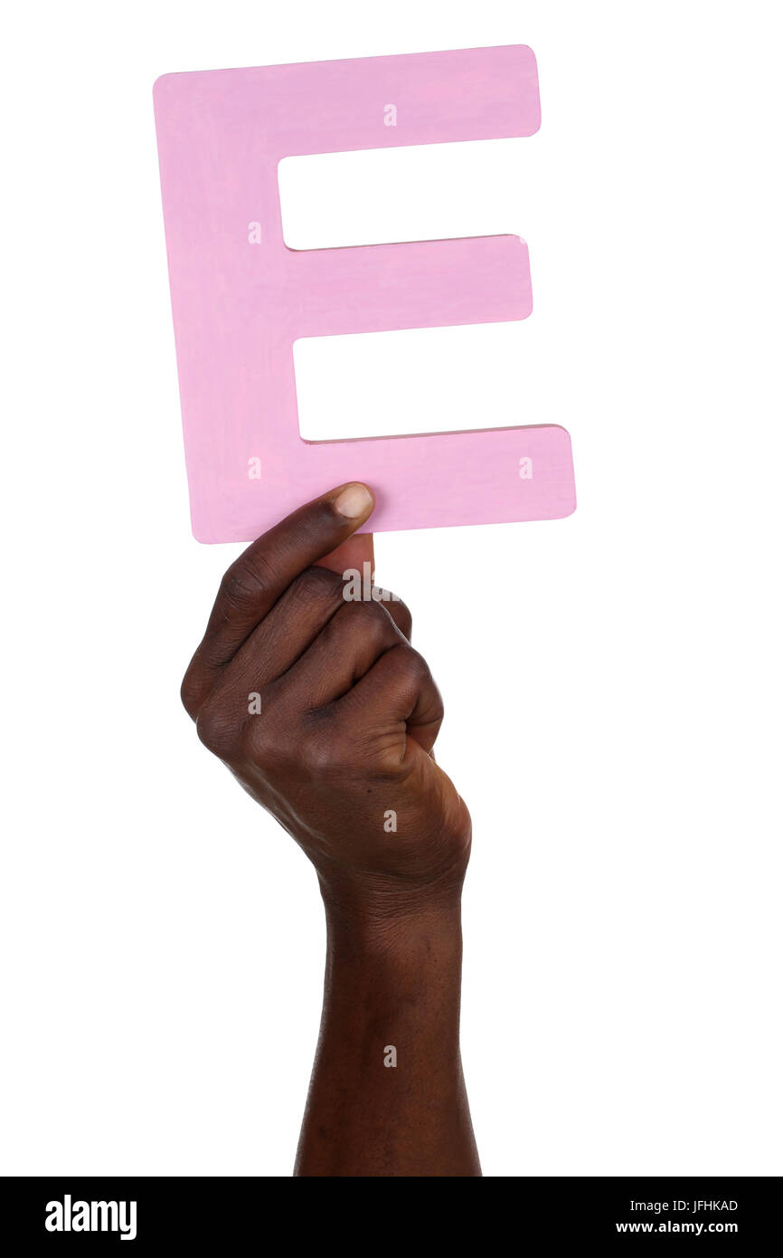 Hand halten Buchstabe E aus Alphabet Stock Photo - Alamy
