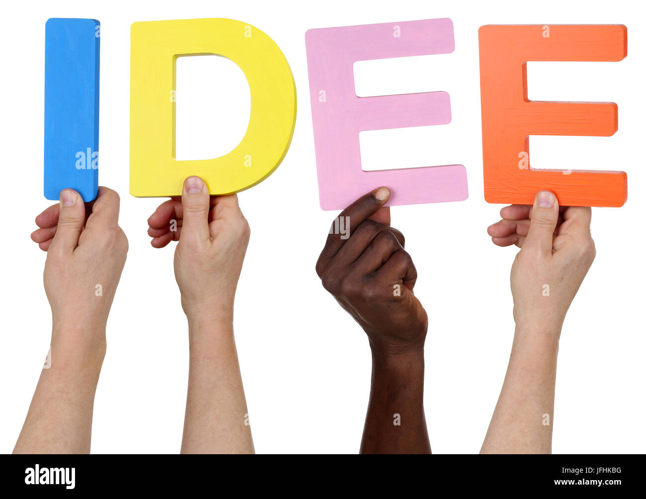 Multikulturell People Gruppe halten das Wort Idee Stock Photo - Alamy