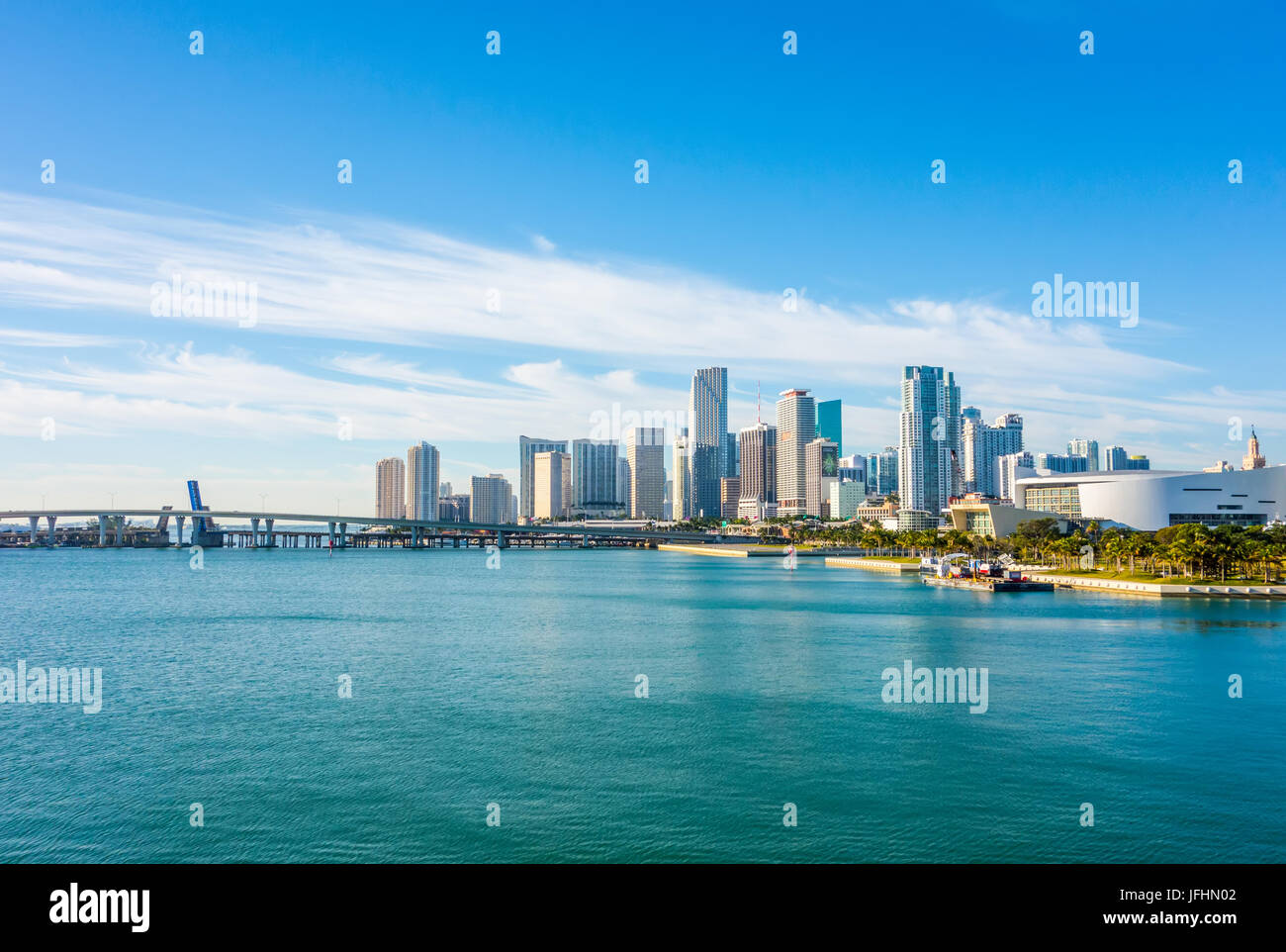 Miami Florida city skyline morning with blue sky Stock Photo - Alamy