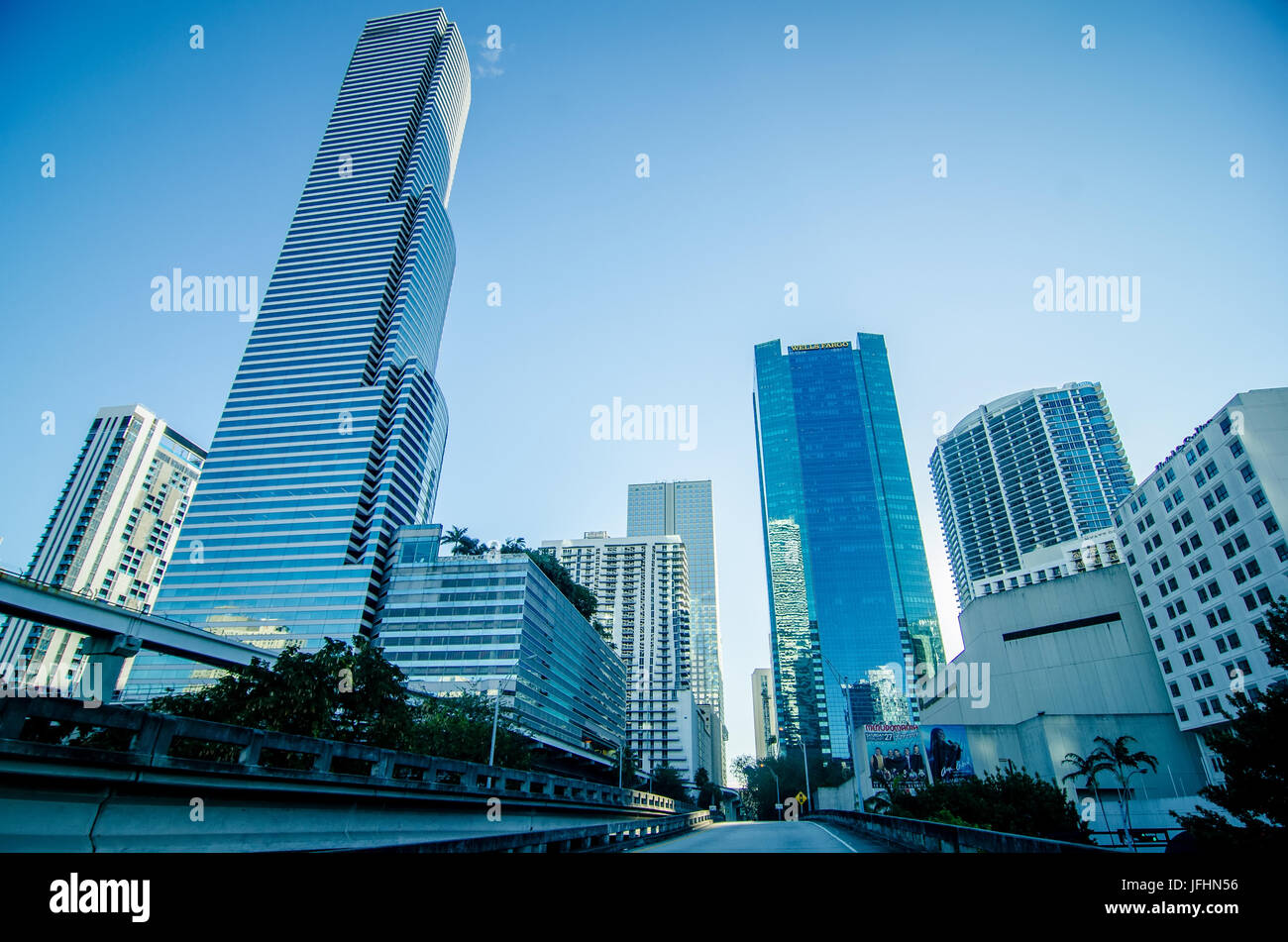 Miami Florida city skyline morning with blue sky Stock Photo - Alamy
