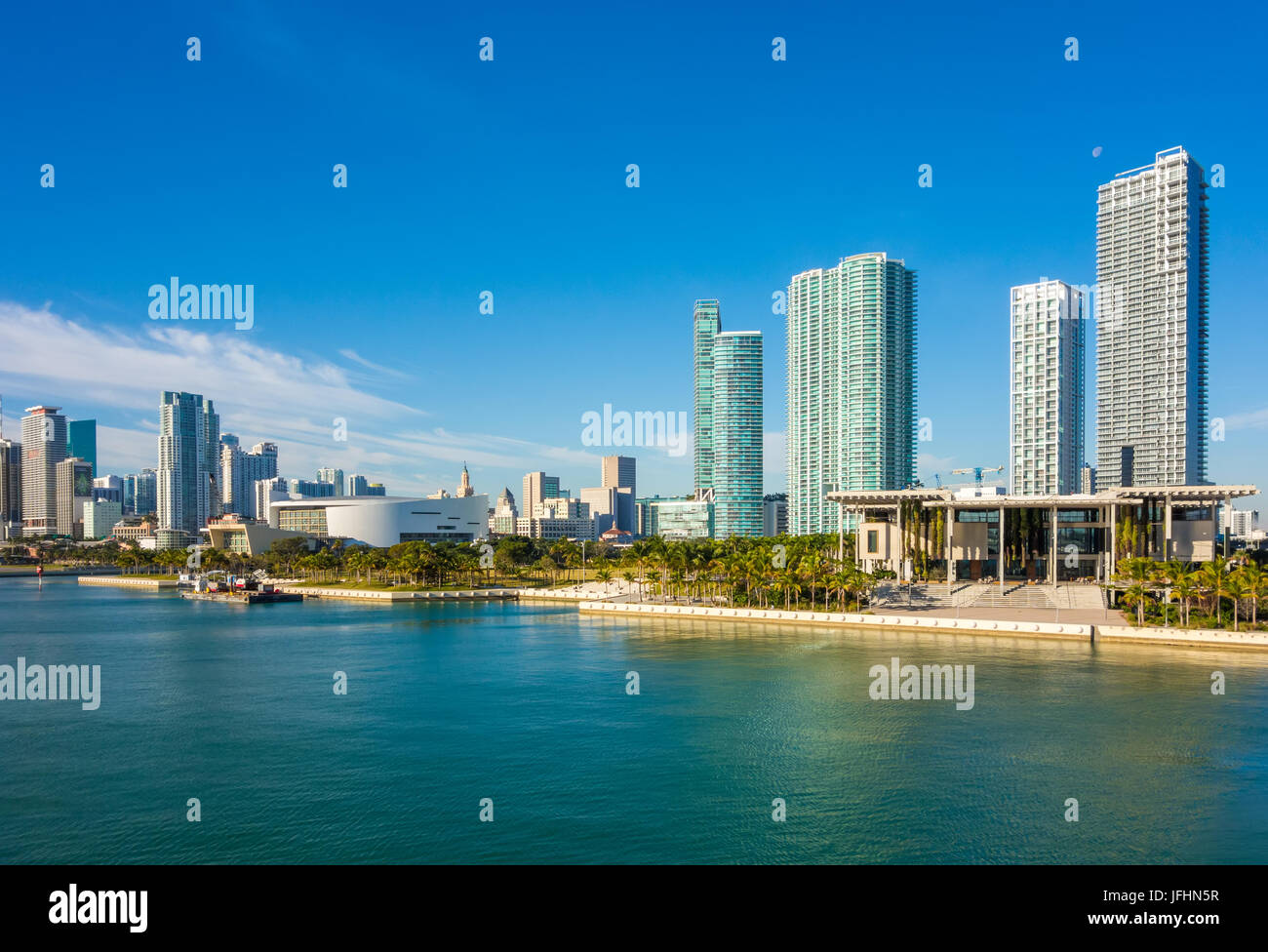 Miami Florida city skyline morning with blue sky Stock Photo - Alamy