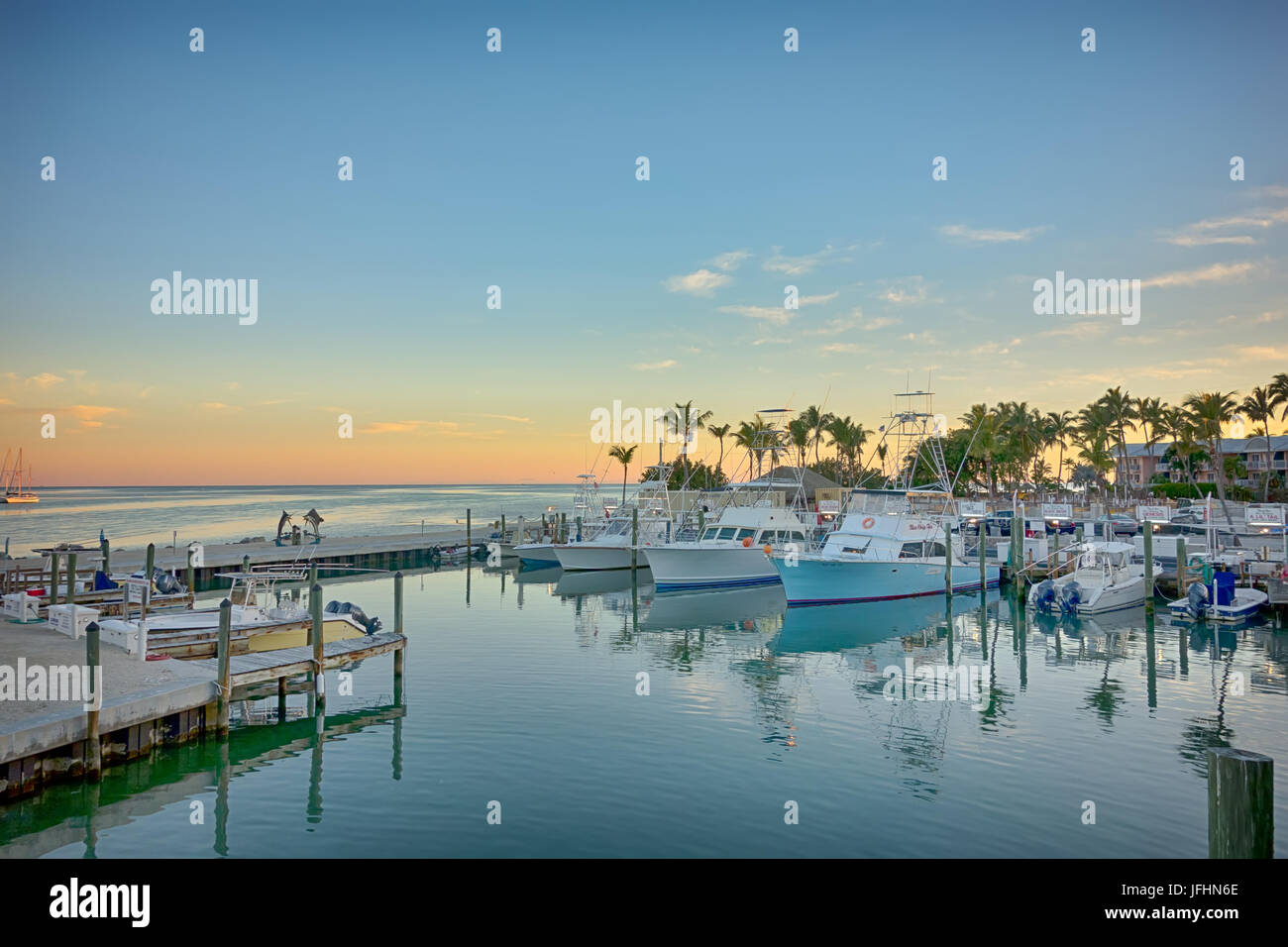 Florida Keys fishing boats in turquoise tropical blue water Stock Photo ...