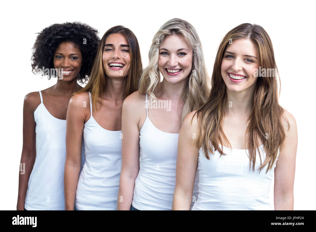 Multiethnic women standing in a line together Stock Photo - Alamy