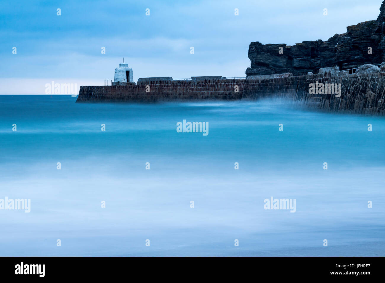 Detail of Portreath Harbour Wall and Waves at Evening High Tide - Long ...