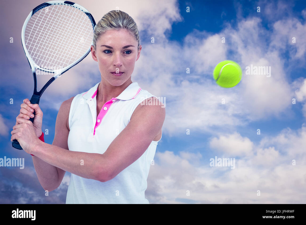 Composite image of athlete playing tennis with a racket Stock Photo - Alamy