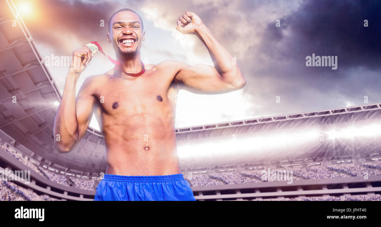 Celebrating with his trophy hi-res stock photography and images - Alamy