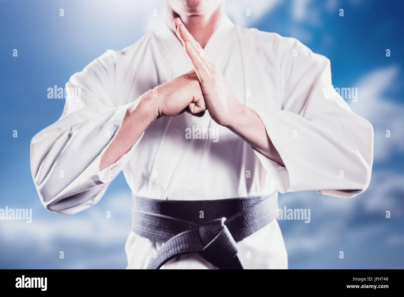 Composite image of fighter performing hand salute Stock Photo - Alamy