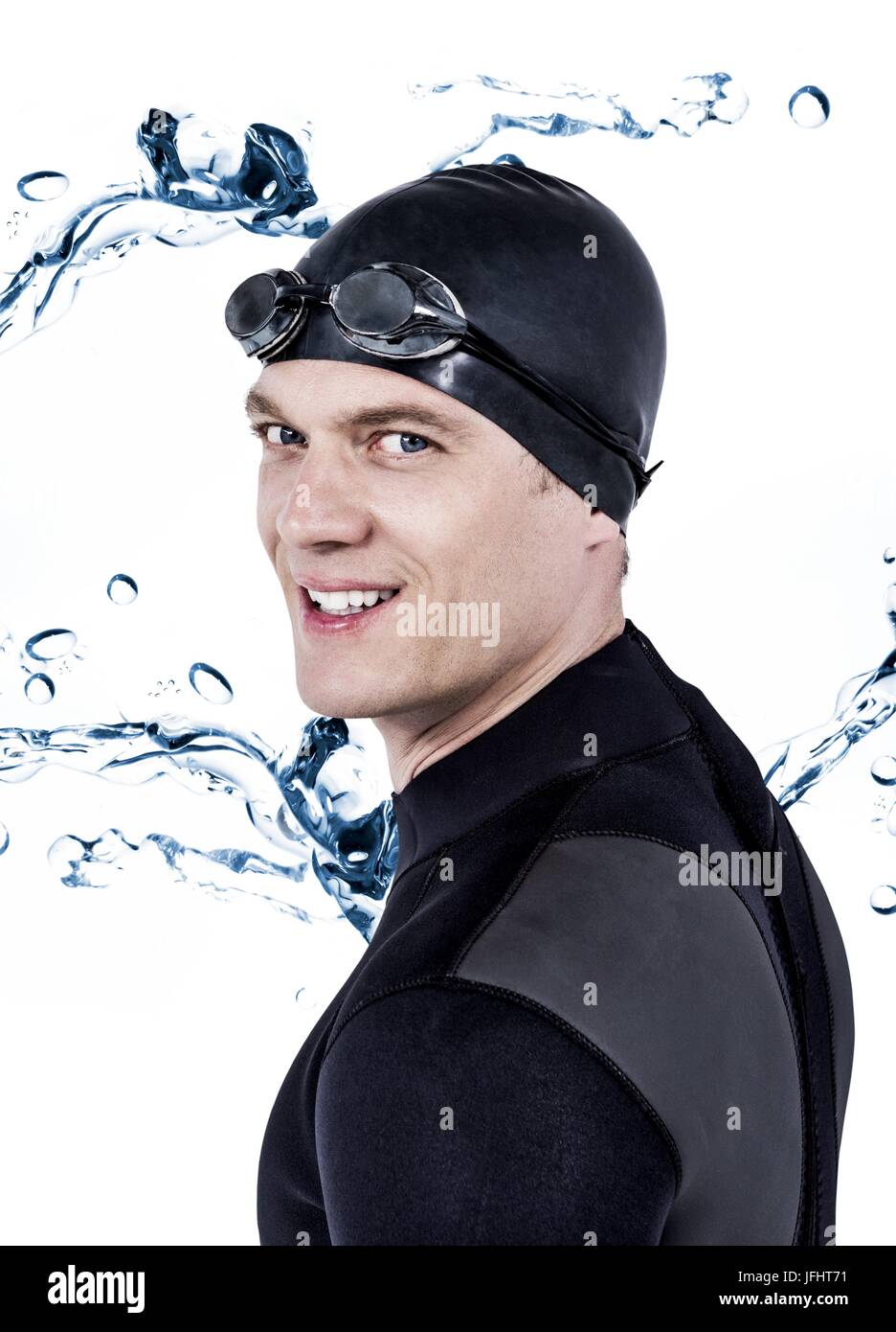 Composite image of close-up of confident swimmer in wetsuit Stock Photo ...