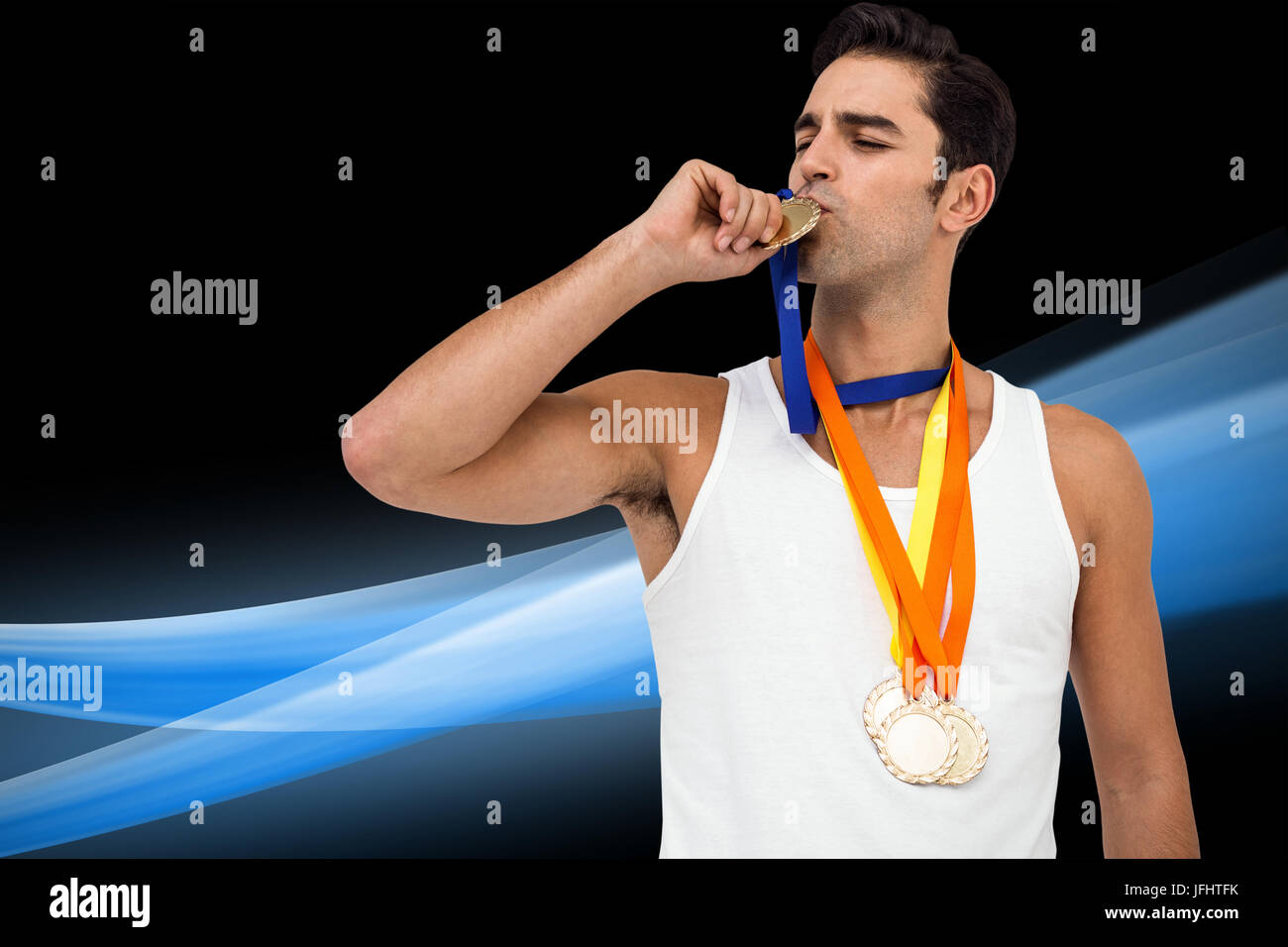 Happy athlete kissing medal hi-res stock photography and images - Alamy