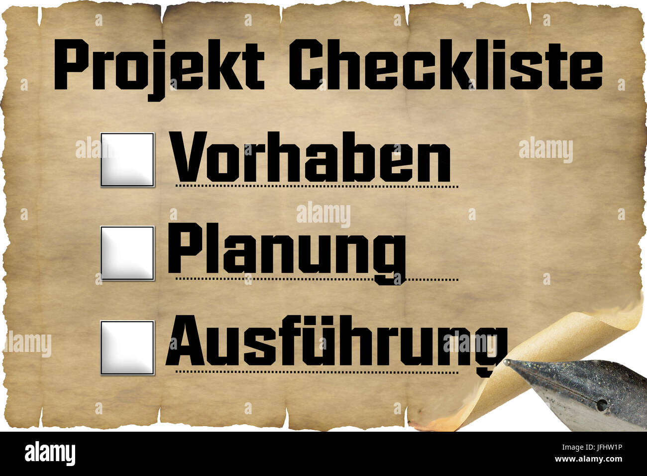 Checklist old document paper with antique fountain pen Stock Photo - Alamy