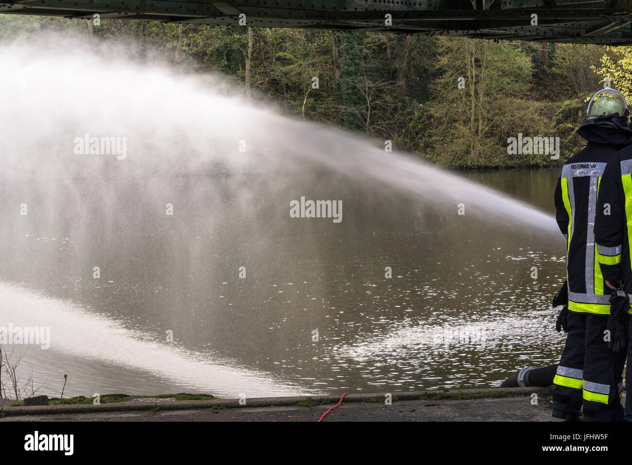 Fire department sprayed extinguishing water during an exercise Stock ...