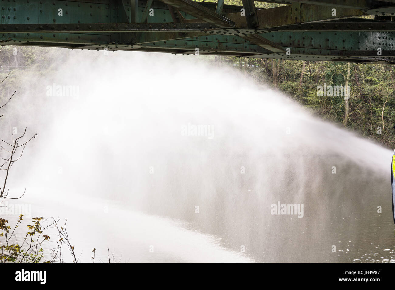 Fire department sprayed extinguishing water during an exercise Stock ...