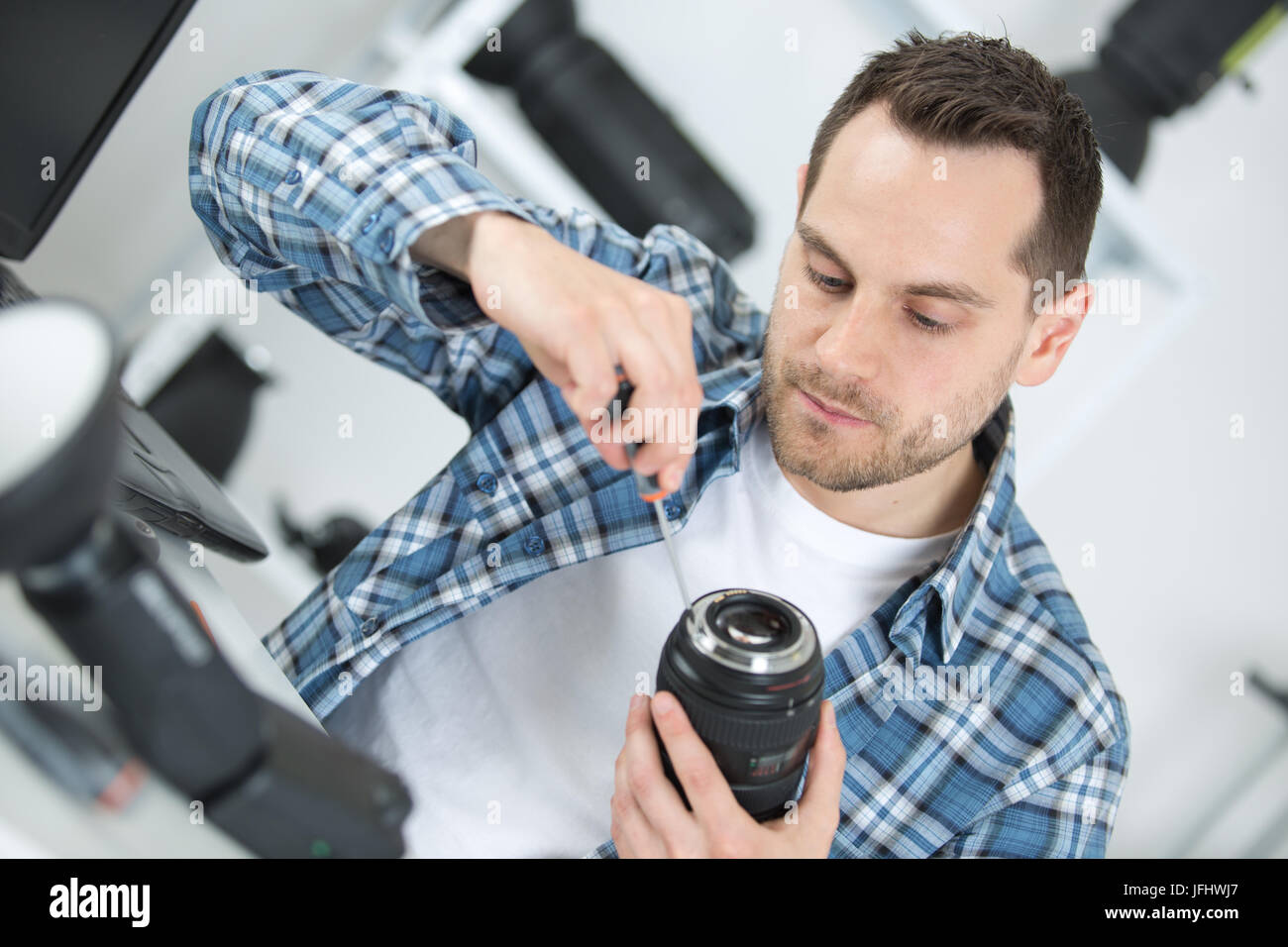 the busy technician Stock Photo - Alamy