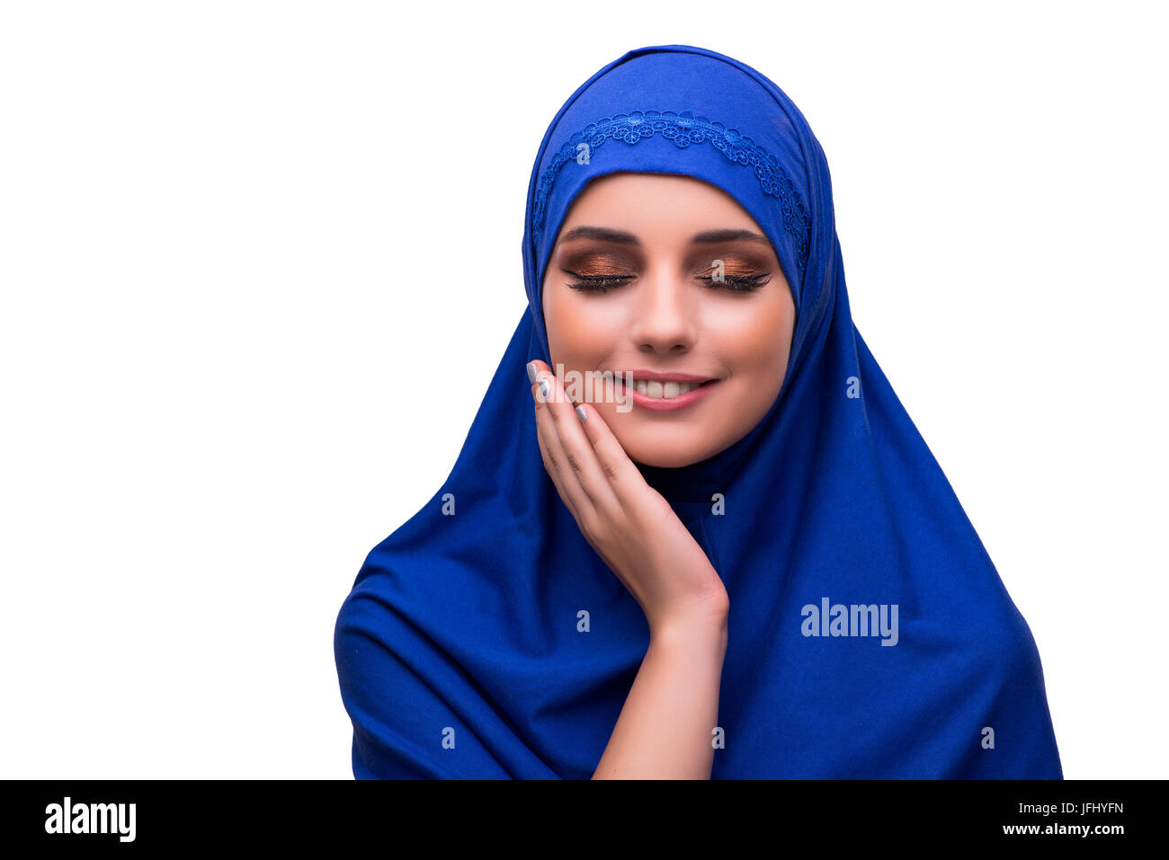 Woman in traditional muslim clothing isolated on white Stock Photo - Alamy