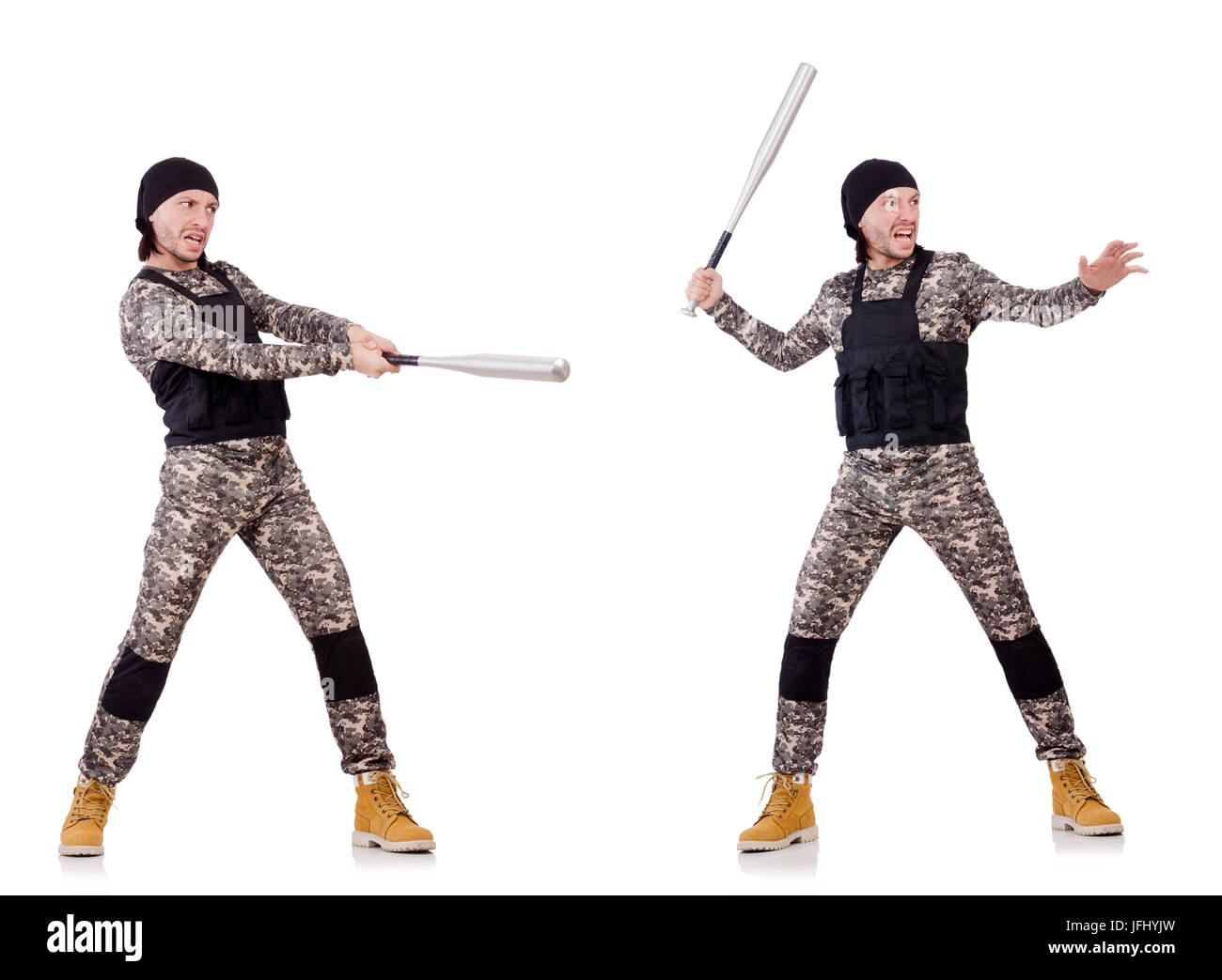 Soldier with bat isolated on the white background Stock Photo - Alamy