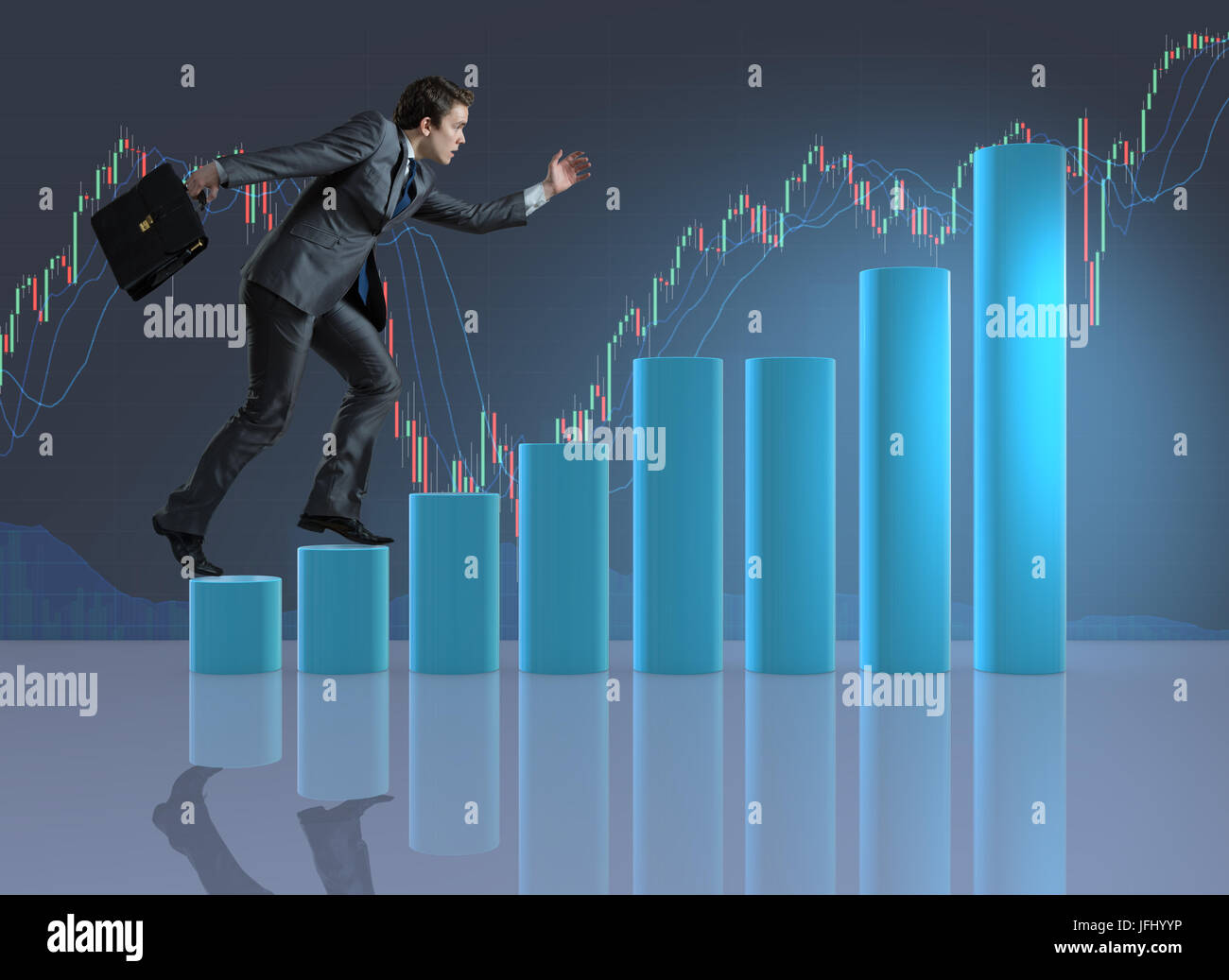 Businessman climbing career ladder as trader broker Stock Photo - Alamy
