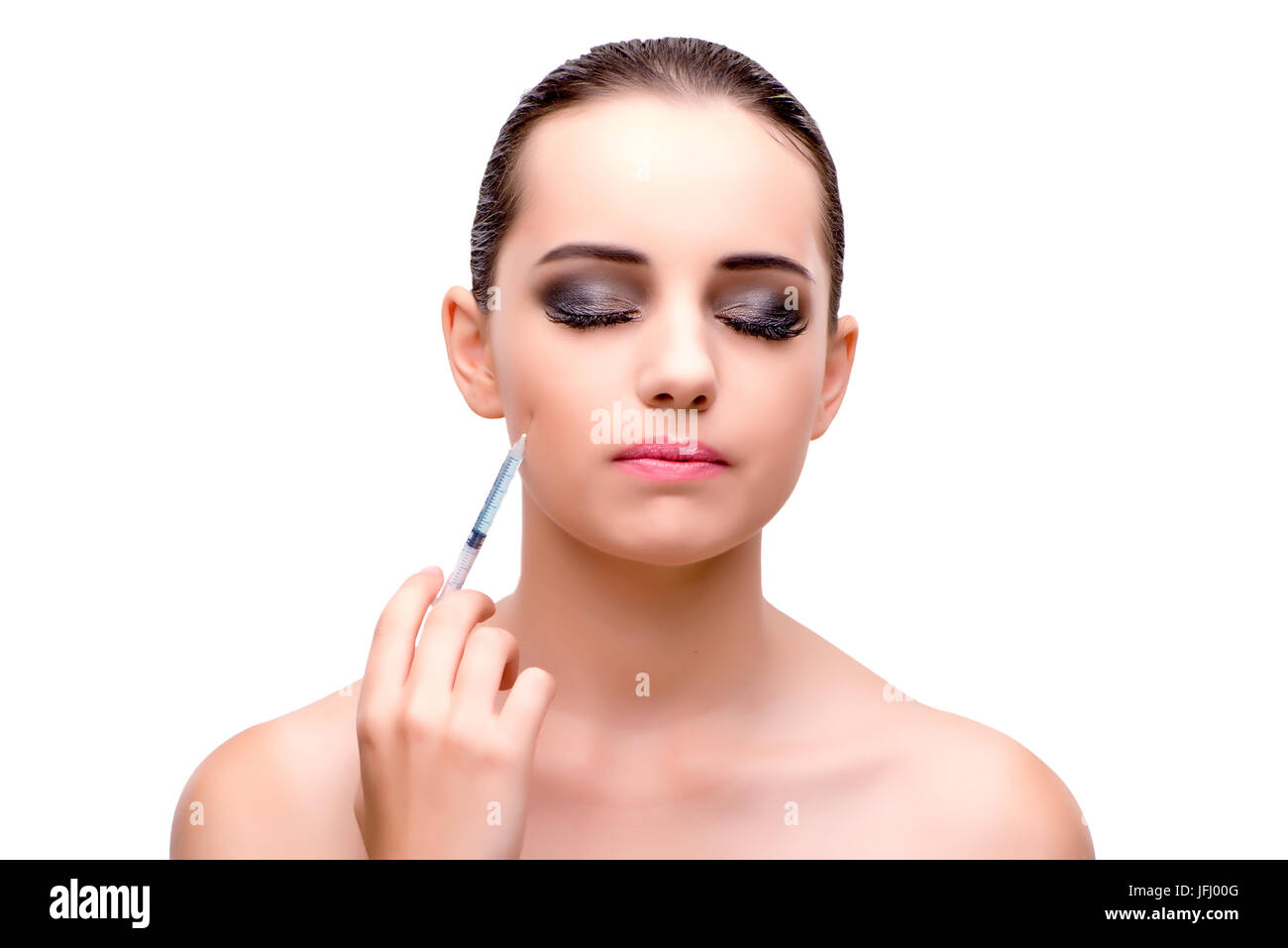 Woman undergoing plastic surgery isolated on white Stock Photo - Alamy