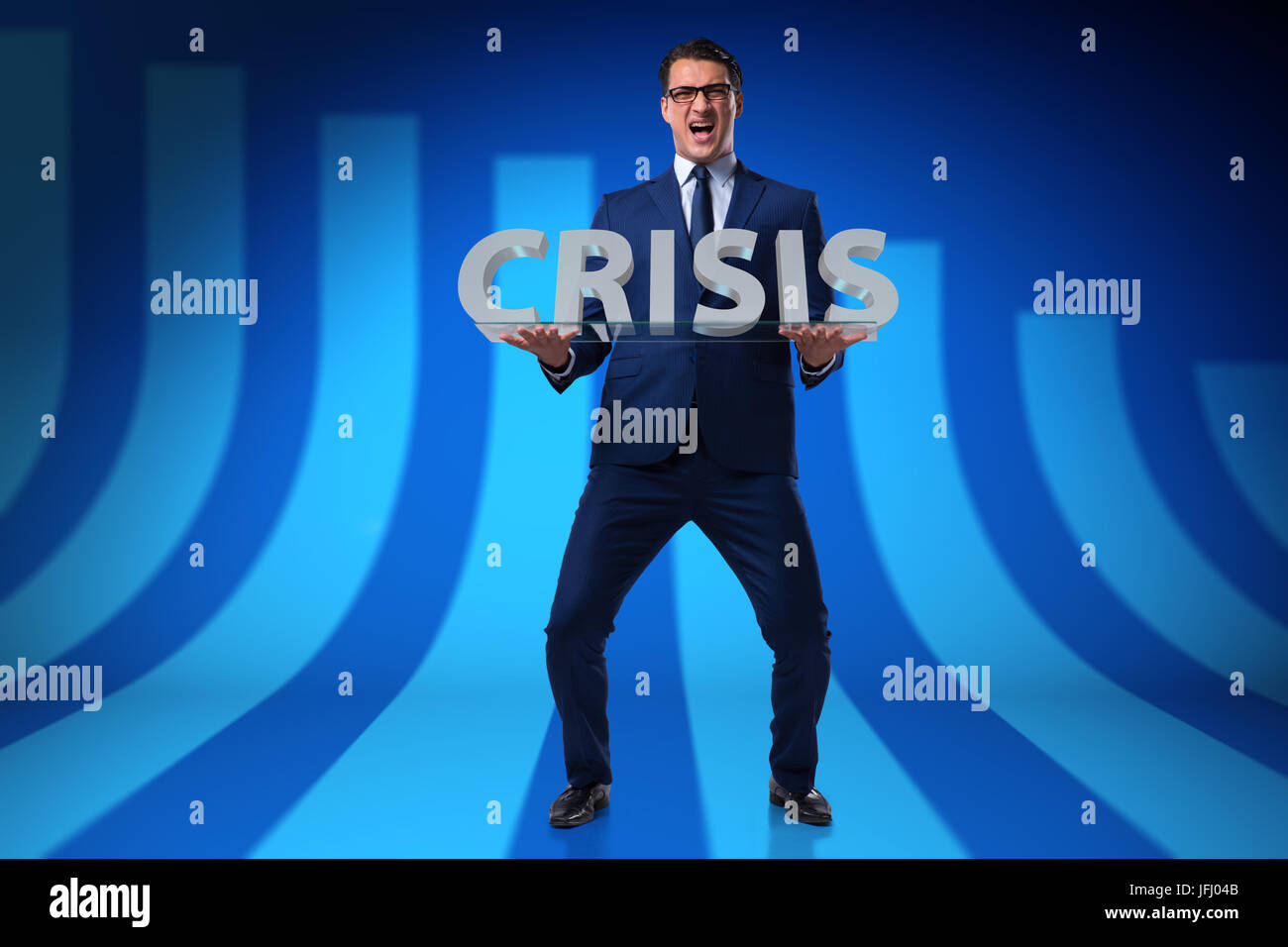 Man struggling with crisis in business concept Stock Photo - Alamy