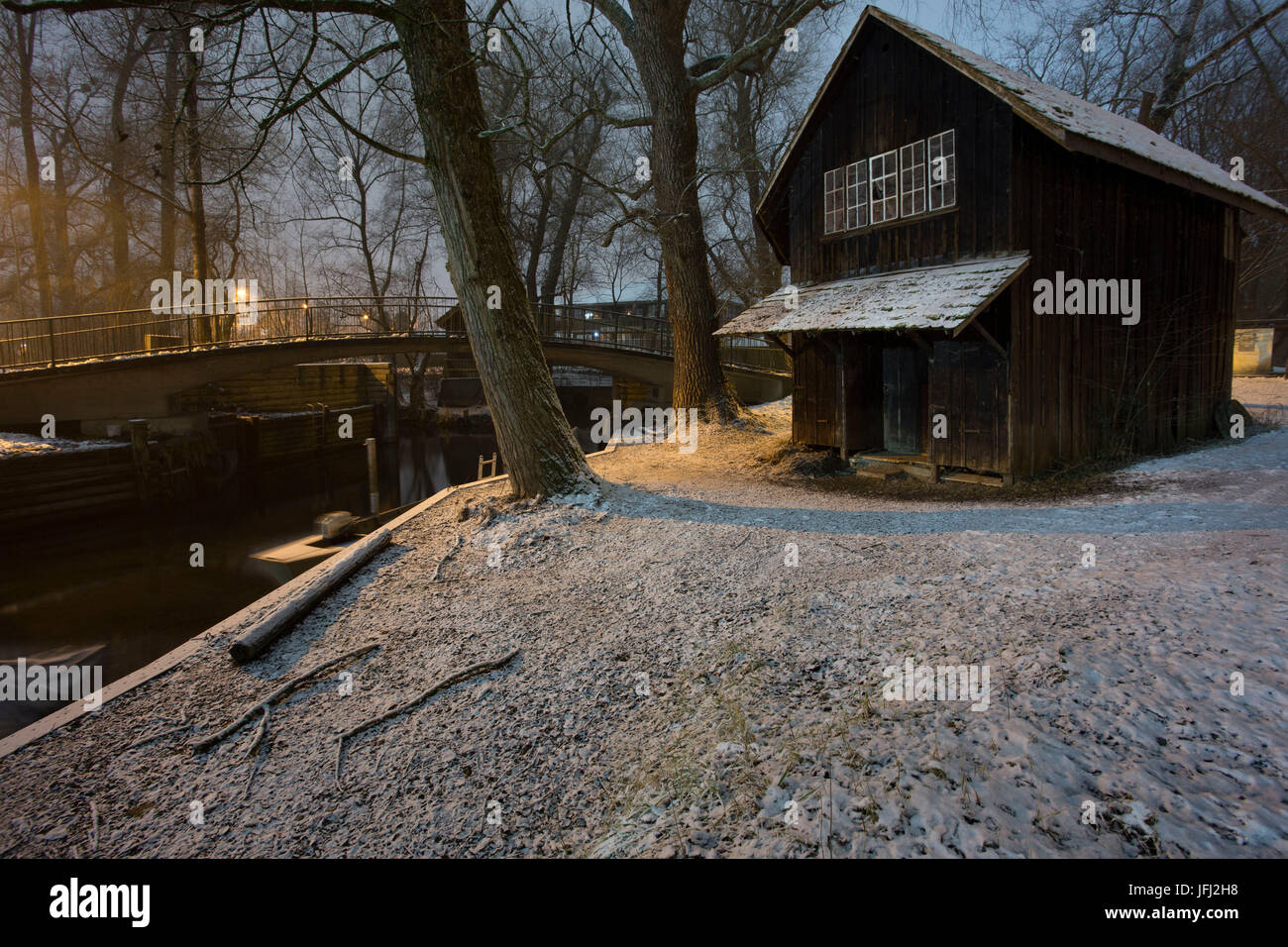 old wooden house in the channel, bridge Stock Photo - Alamy